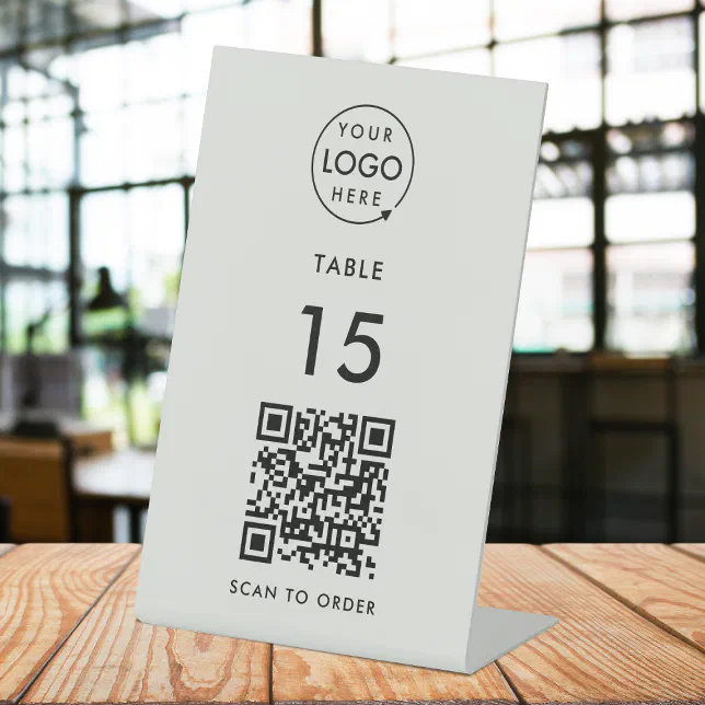 Table Number QR Code Scan to Order Gray Restaurant Pedestal Sign | Zazzle
