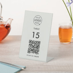 Table Number QR Code Scan to Order Gray Restaurant Pedestal Sign | Zazzle