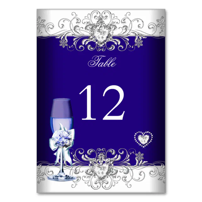 Table Number Royal Blue Wedding Silver Glass | Zazzle