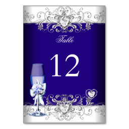 Table Number Royal Blue Wedding Silver Glass | Zazzle