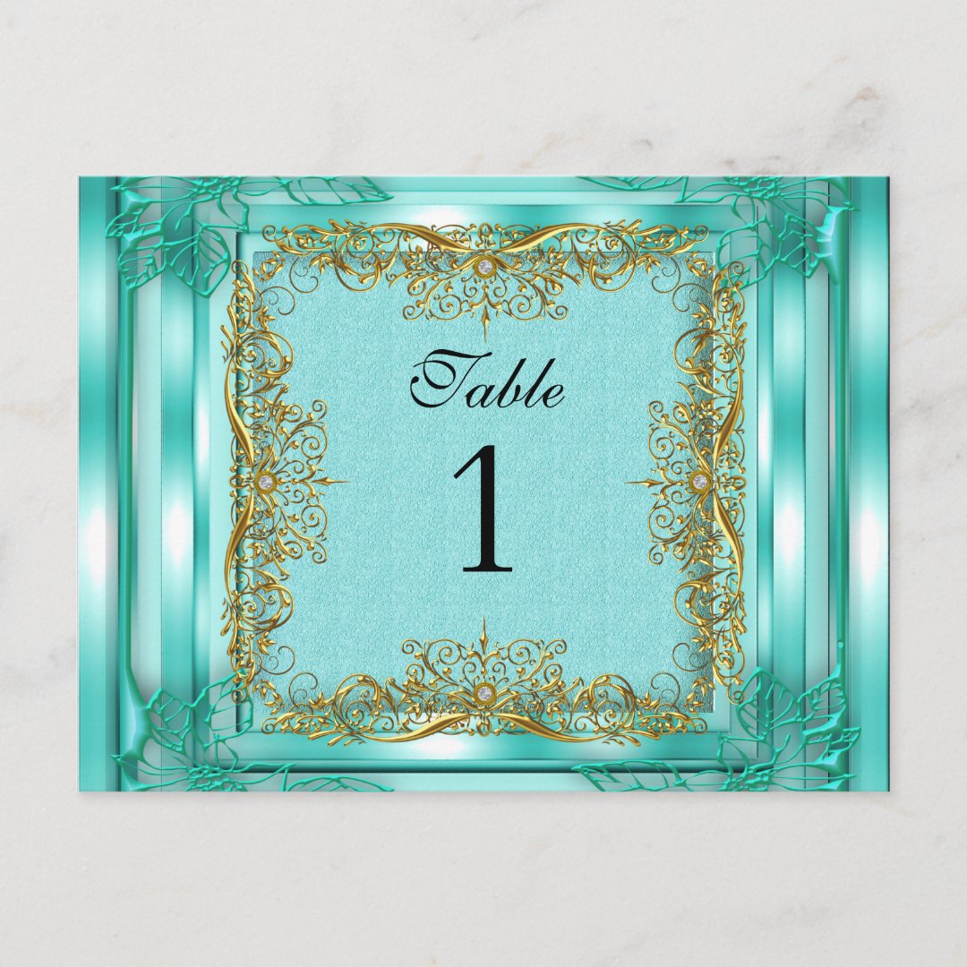 Table Number Seating Place Cards Gold Teal | Zazzle