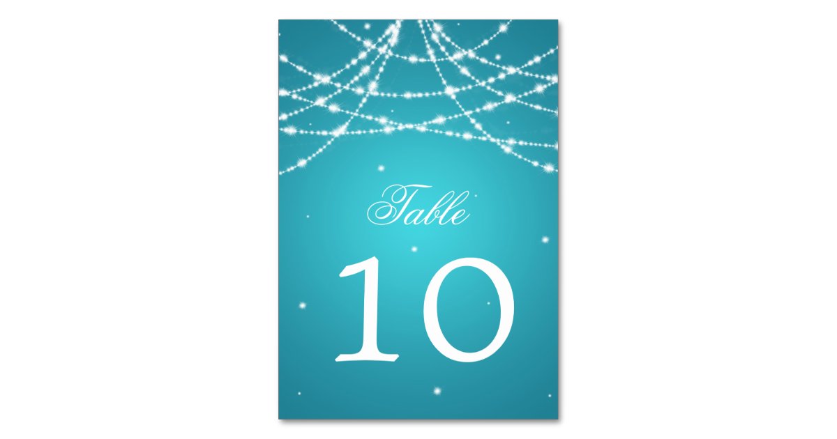 Table Number Sparkling String Turquoise | Zazzle