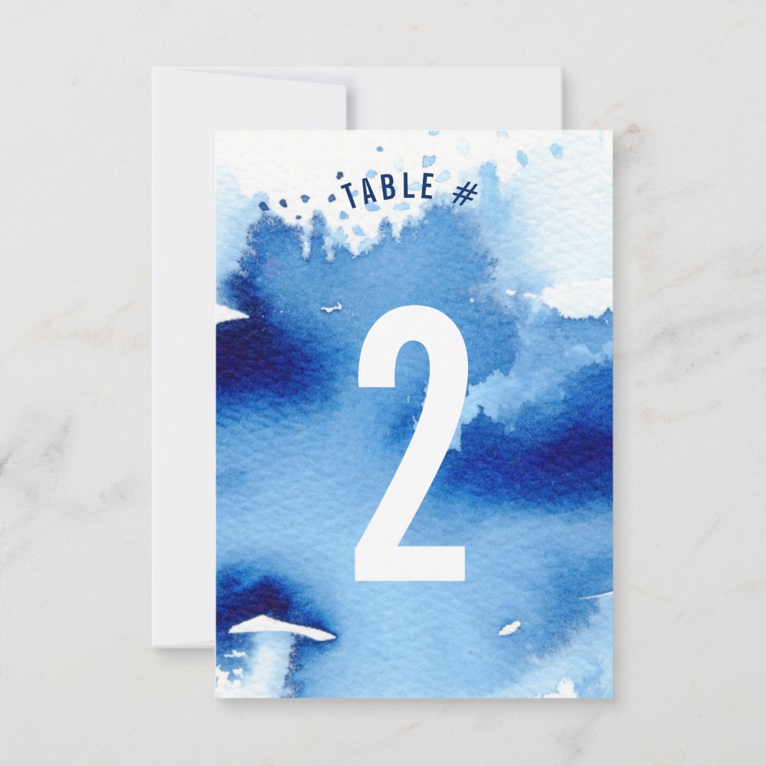 TABLE NUMBER stylish watercolor cool dark blue | Zazzle