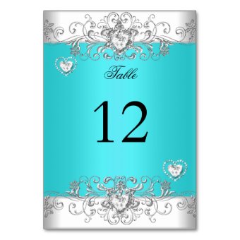 Table Number Teal Blue Wedding Silver Diamond | Zazzle