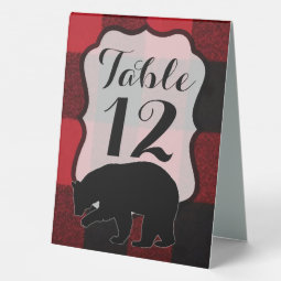 Table Number Tent Card Red Plaid Black Bear Table Tent Sign | Zazzle
