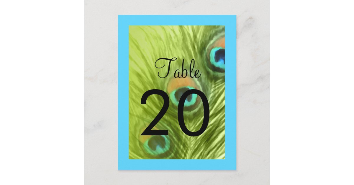 Table Number Turquoise Blue and Lime Peacock | Zazzle