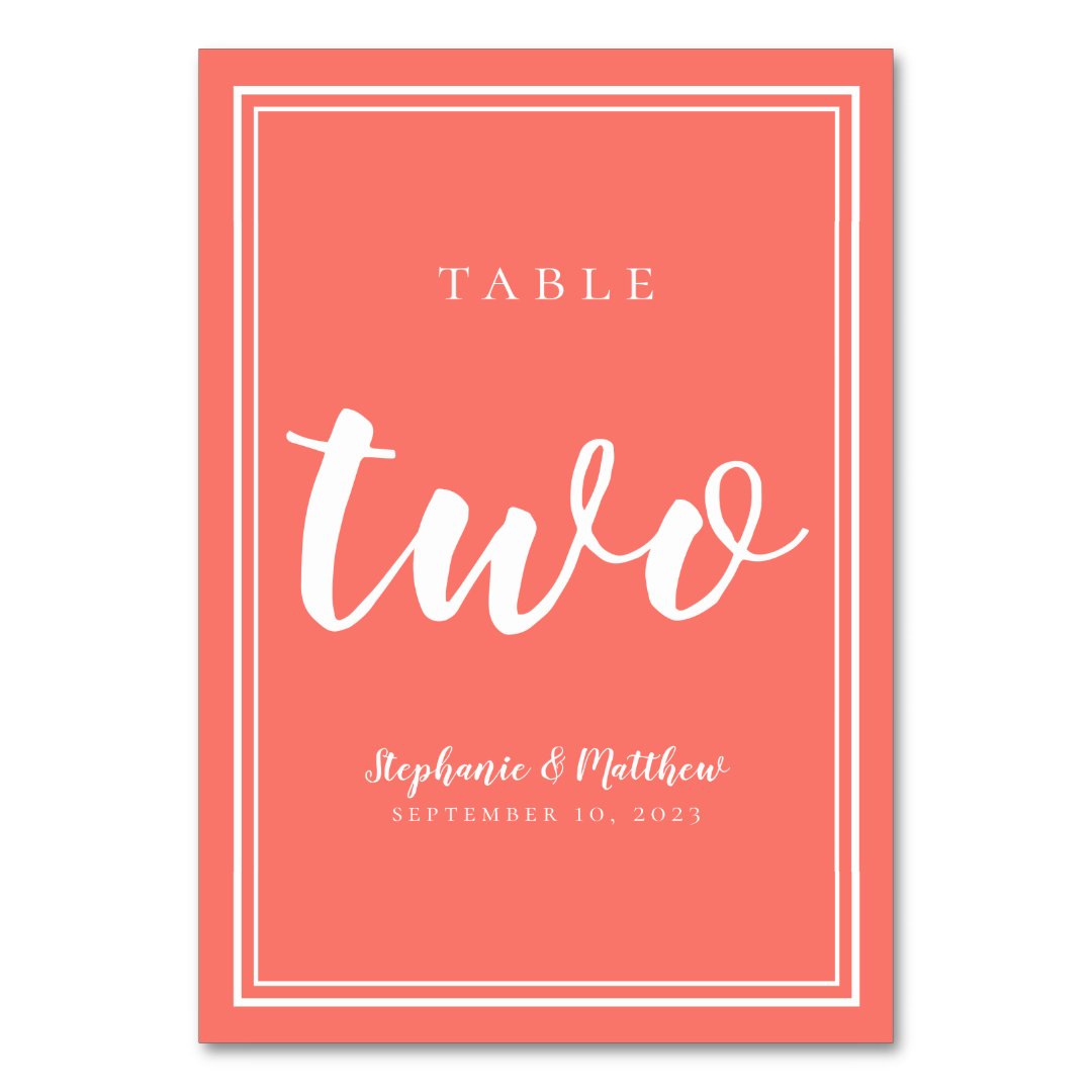 Table Number Two | Coral Wedding Simple | Zazzle
