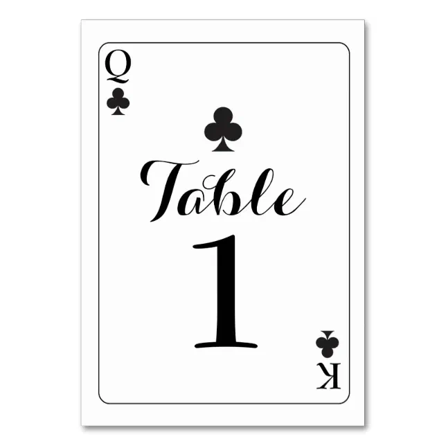 Table Number Wedding K Q Ace Clubs Playing Cards | Zazzle