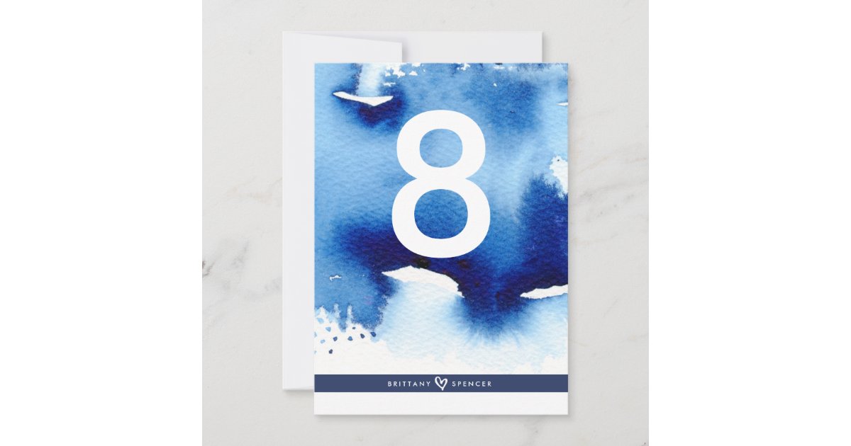 TABLE NUMBER wedding stylish dark blue watercolor | Zazzle