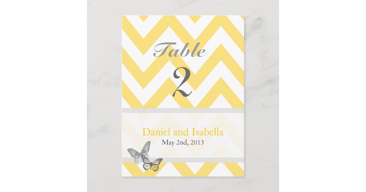 Table Numbers Custom Chevron yellow grey Postcard | Zazzle