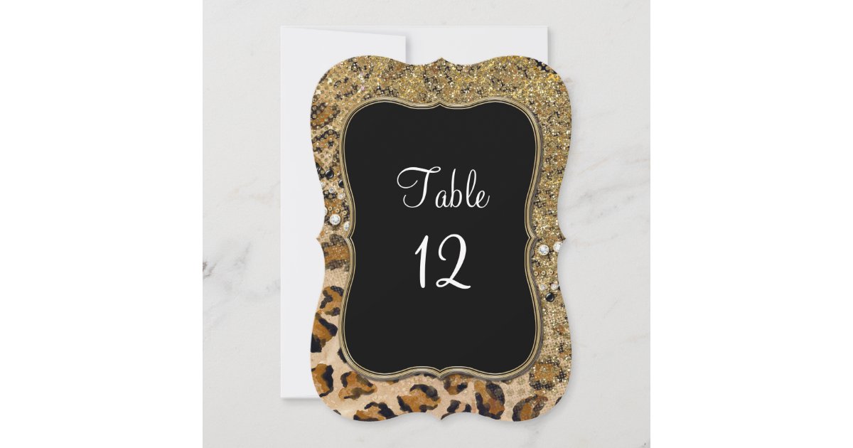Table Numbers Natural Gold Glitter Leopard Pattern | Zazzle