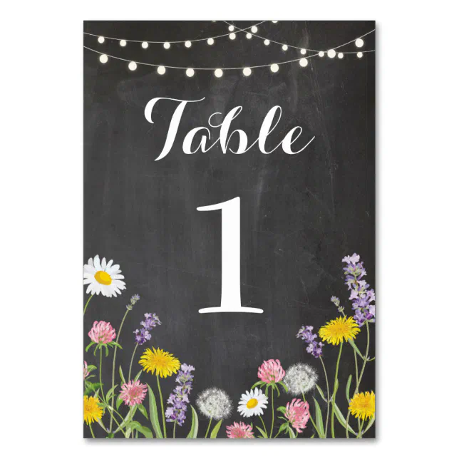 Table Numbers Wedding Wild Flowers Rustic Chalk | Zazzle