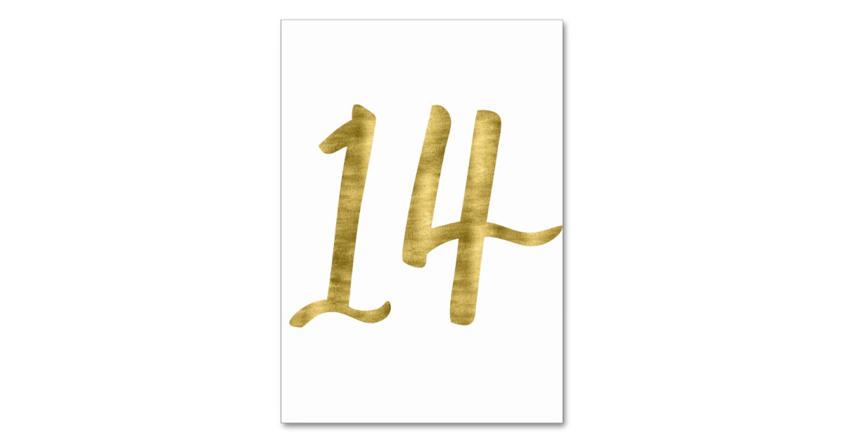 Table Numbers With Gold Foil Effect Number 14 | Zazzle