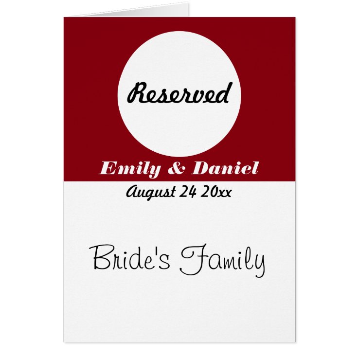Table Reservation Card Red And White Wedding | Zazzle