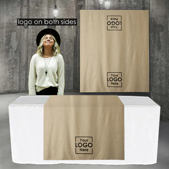 Table Runner Banner Business 2 Logos Faux Kraft Tapestry | Zazzle