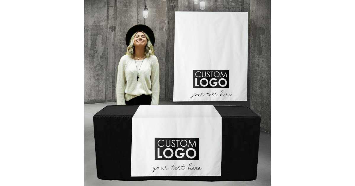 Table Runner Banner Business Logo Events Script Tapestry | Zazzle