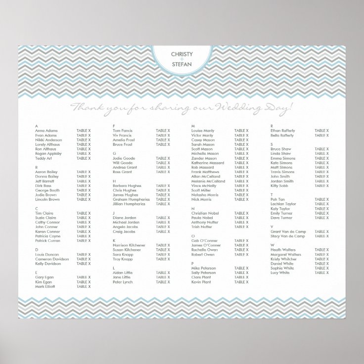 TABLE SEATING PLAN CHART :: chevron1 3 | Zazzle
