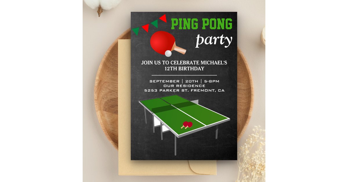 Table Tennis Ping Pong Birthday Party Invitation | Zazzle