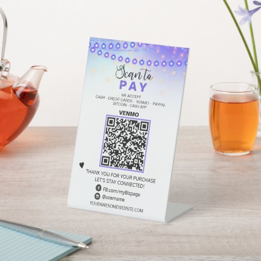Table Tent PAY QR code Tabletop Pedestal Sign | Zazzle