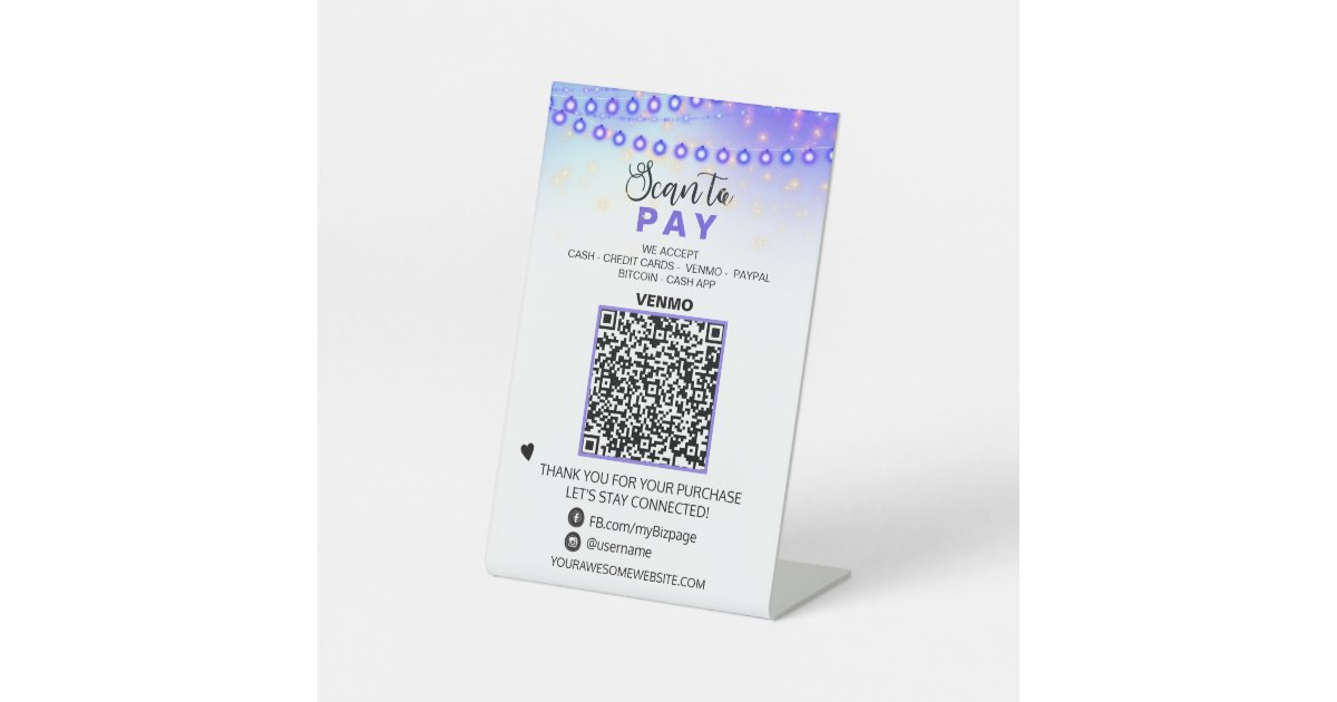 ~* Table Tent PAY QR code Tabletop Pedestal Sign | Zazzle