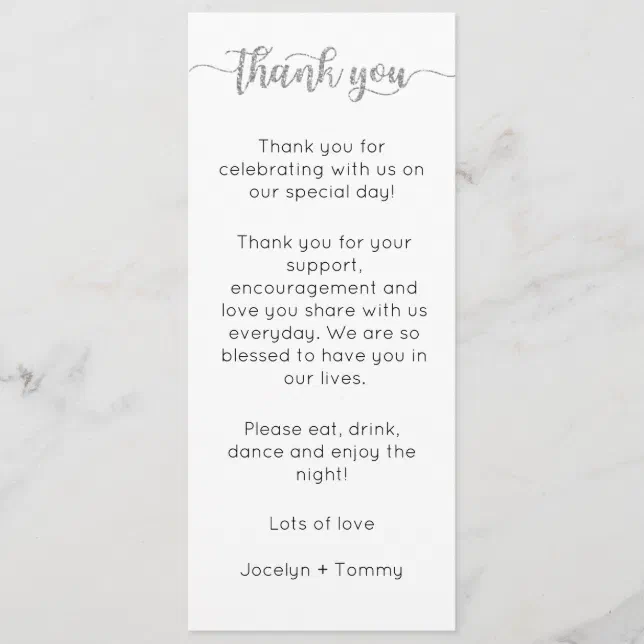 Table Thank You Card, Place Setting Card, Thank Menu | Zazzle