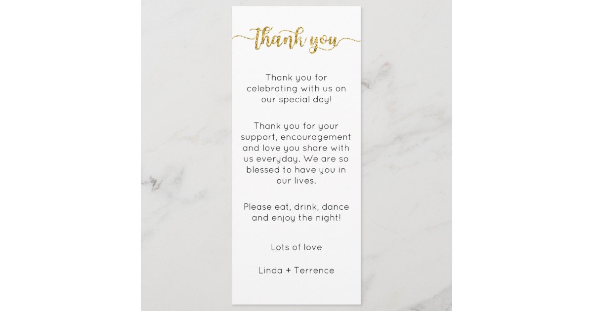 Table Thank You Card, Place Setting Card, Thank Menu | Zazzle