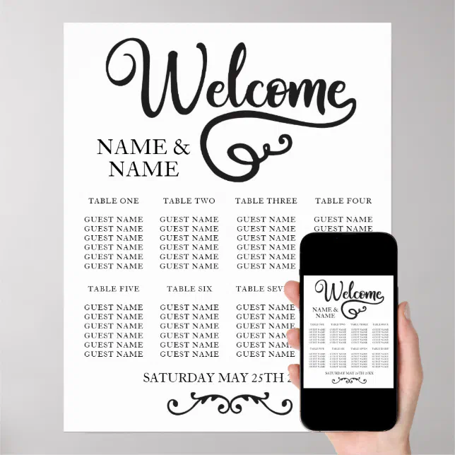 Table Wedding Poster Seating Planner Script | Zazzle