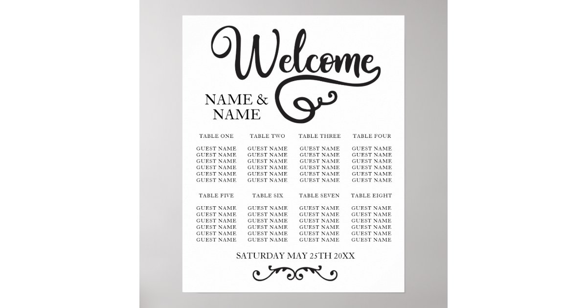 Table Wedding Poster Seating Planner Script | Zazzle