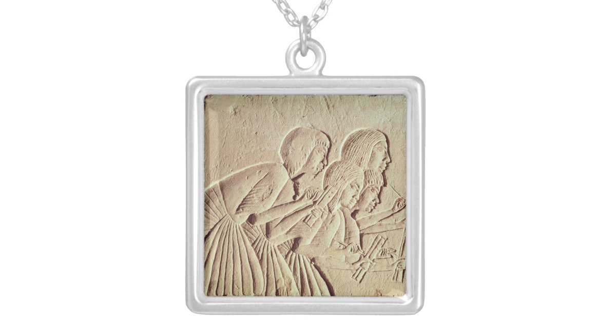 Tablet depicting four scribes at work silver plated necklace | Zazzle