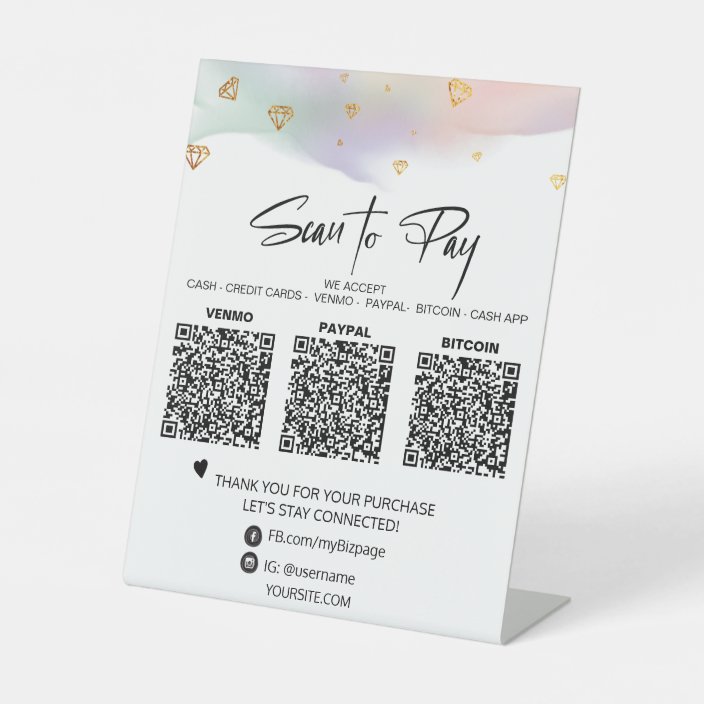 Tabletop QR 3 PAYMENT Table Tent DIAMONDS Pedestal Sign | Zazzle.com
