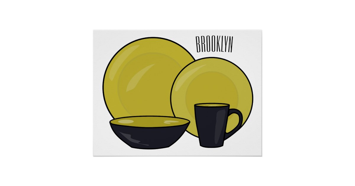 Tableware set cartoon illustration poster | Zazzle