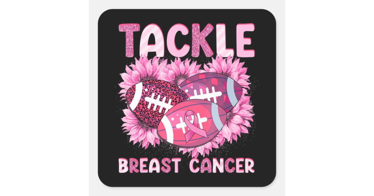 Tackle Football Cancer Pink Ribbon Breast Cancer A Square Sticker | Zazzle