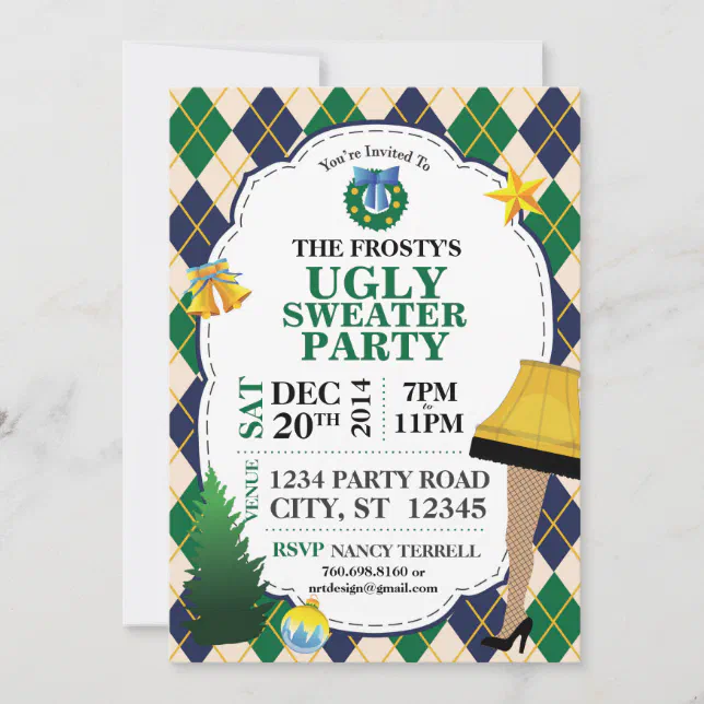 Tacky Christmas Party Invite (Navy/Green) | Zazzle