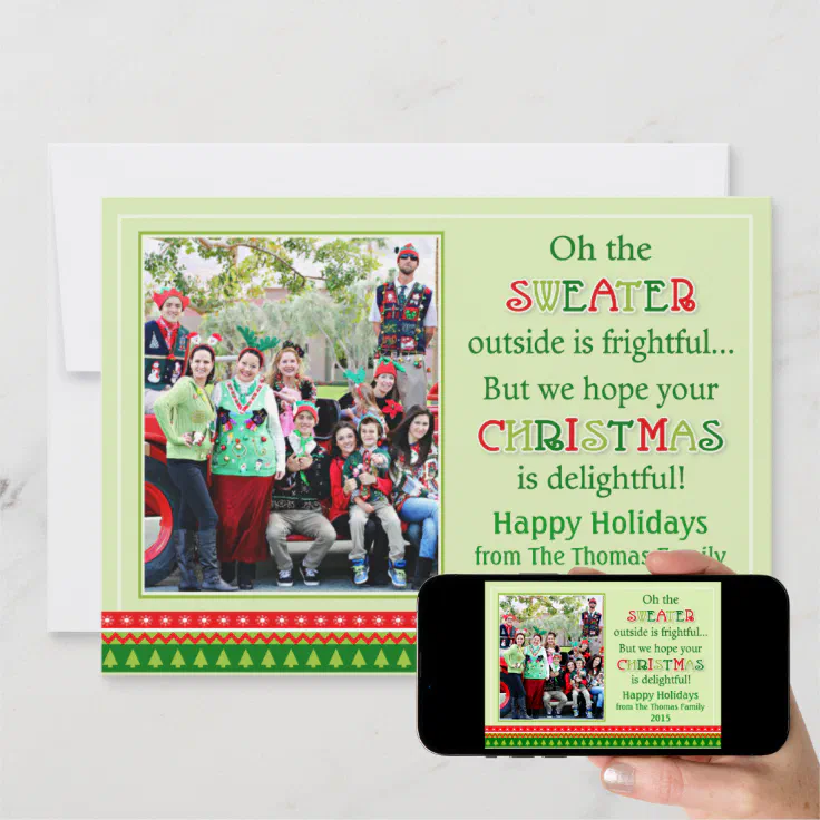 Tacky Christmas Sweater Christmas Greeting Card | Zazzle