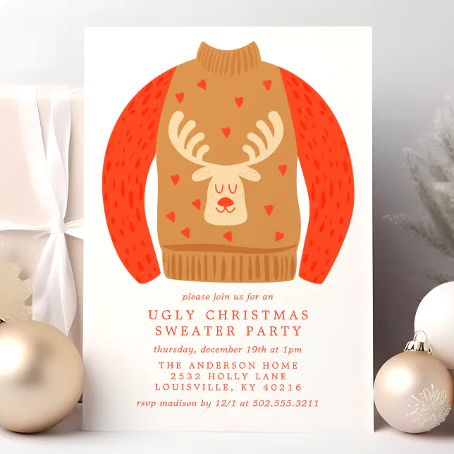 Tacky Reindeer Ugly Christmas Sweater Party Invitation | Zazzle