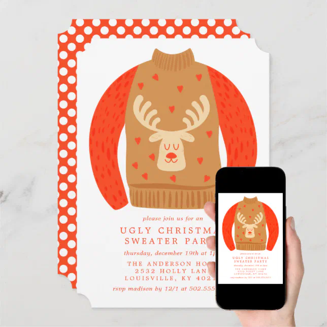 Tacky Reindeer Ugly Christmas Sweater Party Invitation | Zazzle