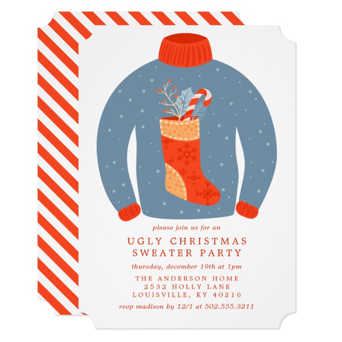 Tacky Stocking Ugly Christmas Sweater Party Invitation | Zazzle.com