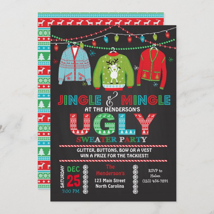 Tacky Ugly Sweater Christmas Party Invitation | Zazzle