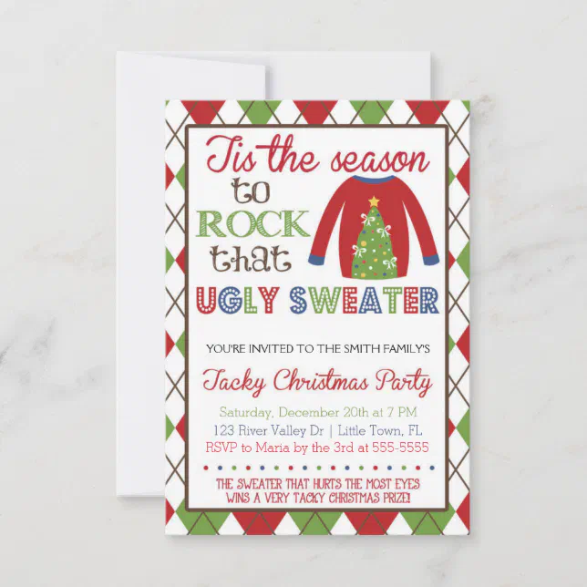 Tacky Ugly Sweater Holiday Party Invitation | Zazzle