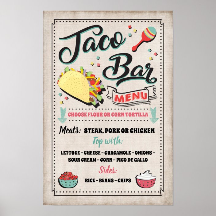 Taco Bar Menu Party Sign | Zazzle.com