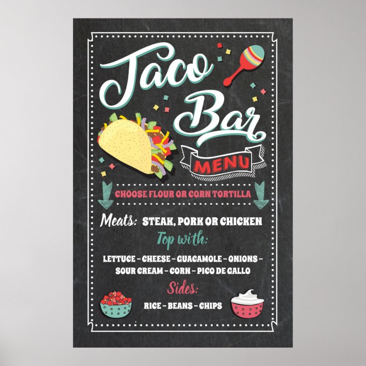 Taco Bar Menu Party Sign | Zazzle