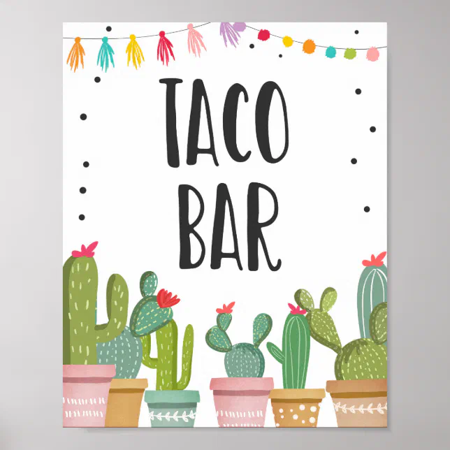 Taco Bar Mexican Food Cactus Fiesta Table Sign | Zazzle