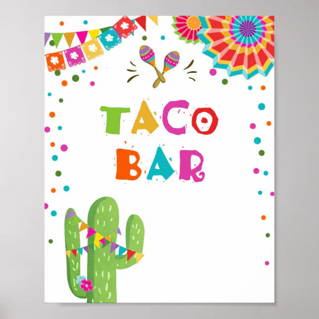 Taco Bar Mexican Food Cactus Fiesta Table Sign | Zazzle