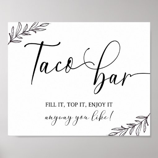 Taco bar wedding sign 8x10 | Zazzle