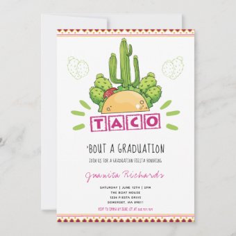 Taco 'Bout A Graduation Fiesta Graduation Pink Invitation | Zazzle
