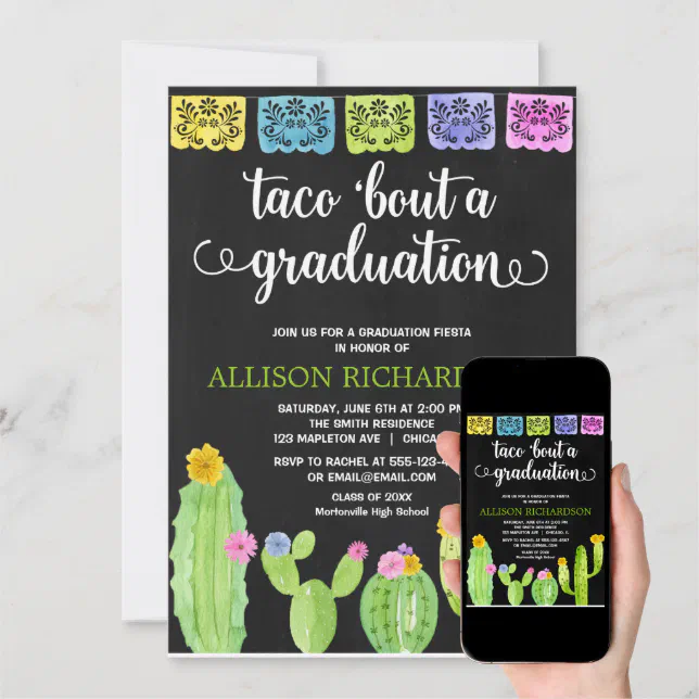 Taco bout a graduation party fiesta chalkboard invitation | Zazzle