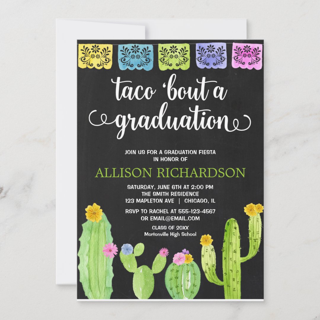 Taco bout a graduation party fiesta chalkboard invitation | Zazzle