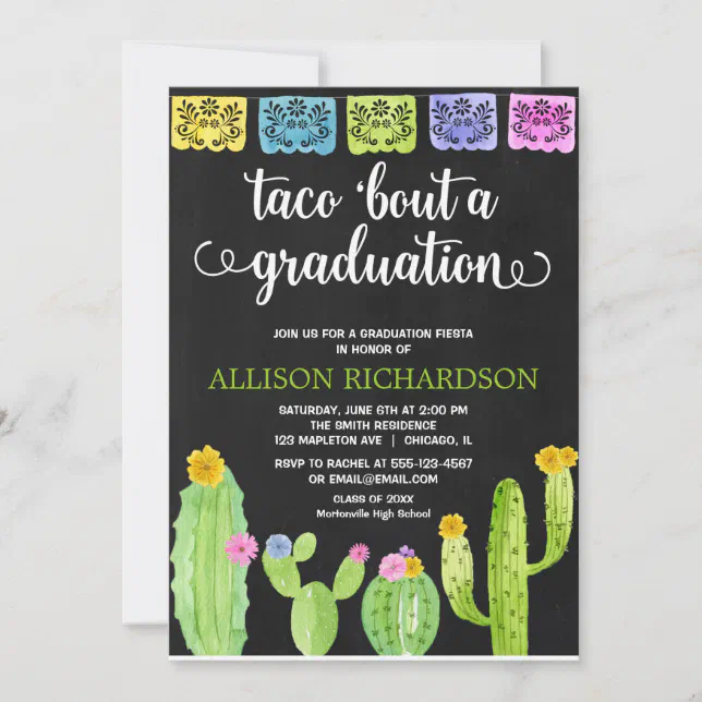 Taco bout a graduation party fiesta chalkboard invitation | Zazzle