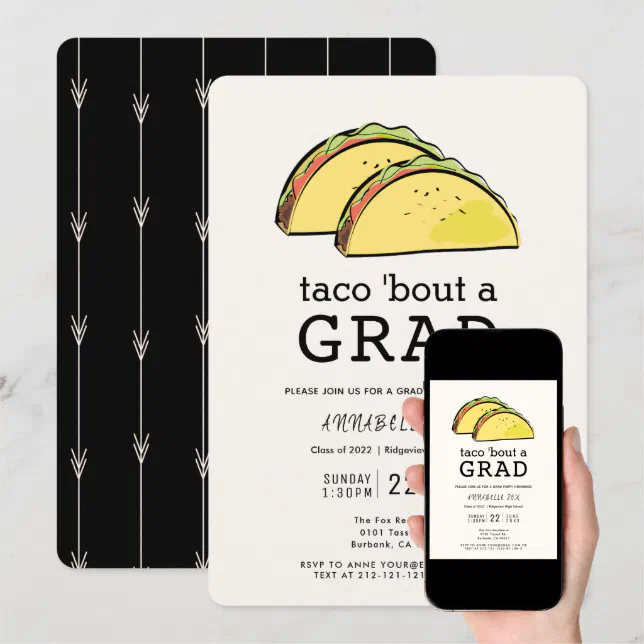 Taco Bout GRAD Black Graduation Party Invitation | Zazzle