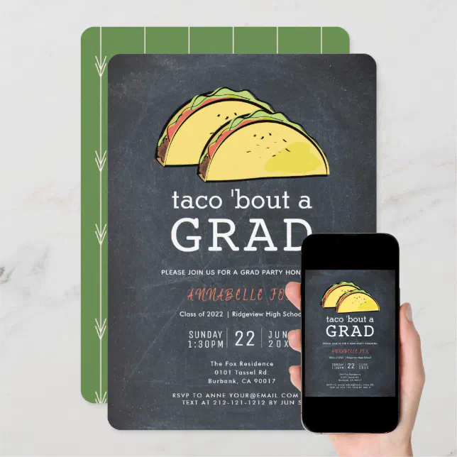 Taco Bout GRAD Chalkboard Graduation Party Invitation | Zazzle